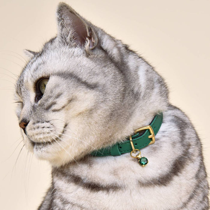 Cheshire & Wain - Mock Turtle Green Luxury Leather Cat Collar
